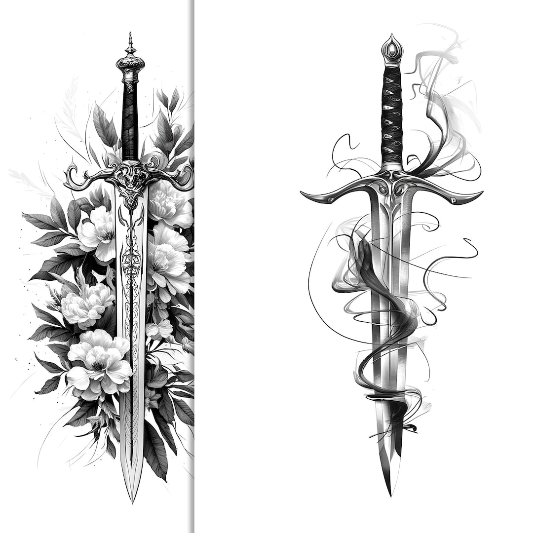 Sword Tattoo Sketch - Edgy & Detailed Design for Tattoo Enthusiasts ...