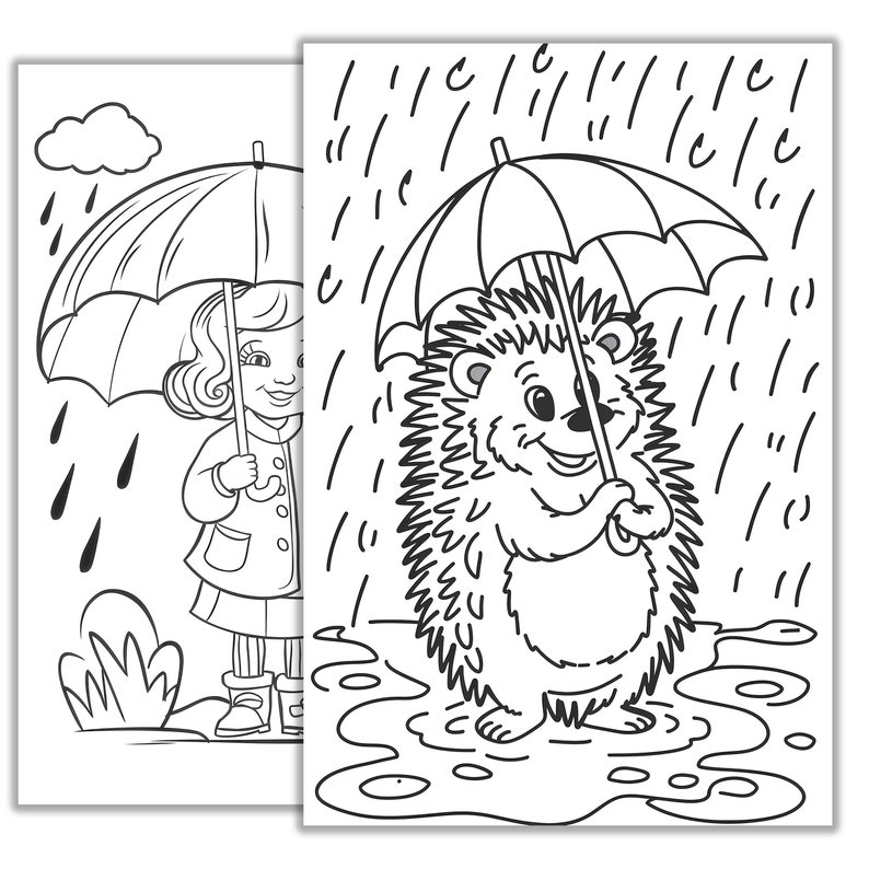 Rain Coloring Page – Relaxing Printable Line Art for Adults & Kids ...