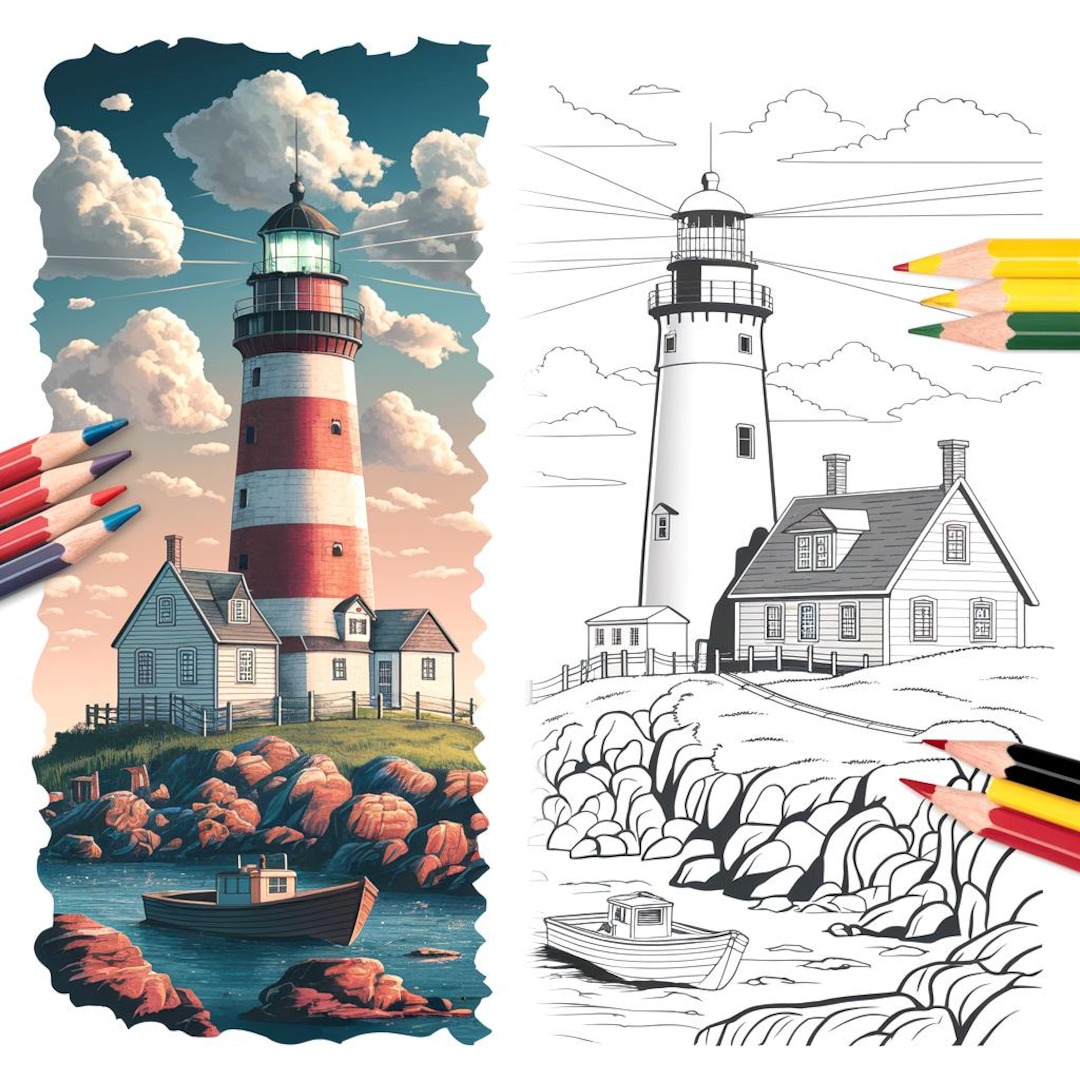 Lighthouse Coloring Pages | Coastal Scene Printable Art - Etsy