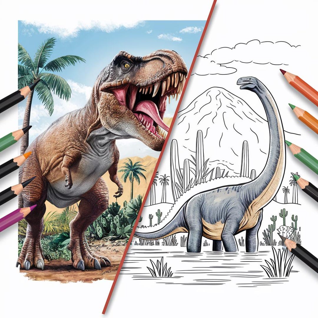 Dinosaur Coloring Page | Printable Prehistoric Fun for Kids & Adults - Etsy