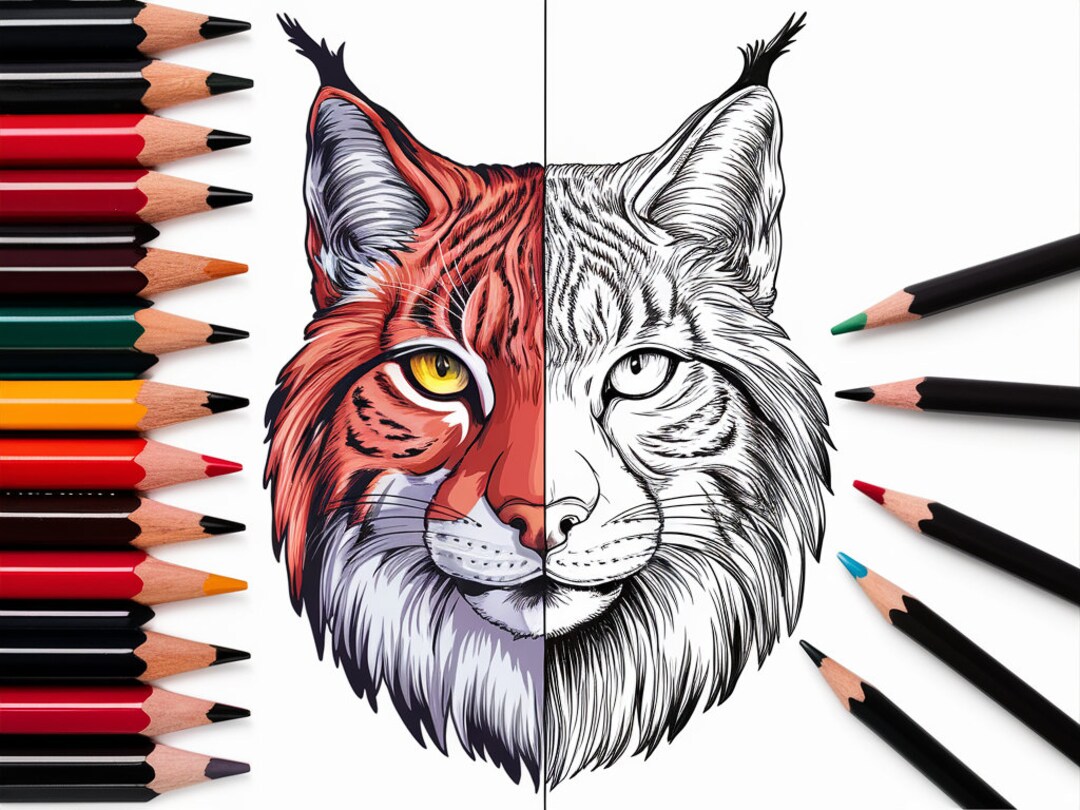 Lynx Coloring Pages Printable Wildcat Art for Kids & Adults - Etsy