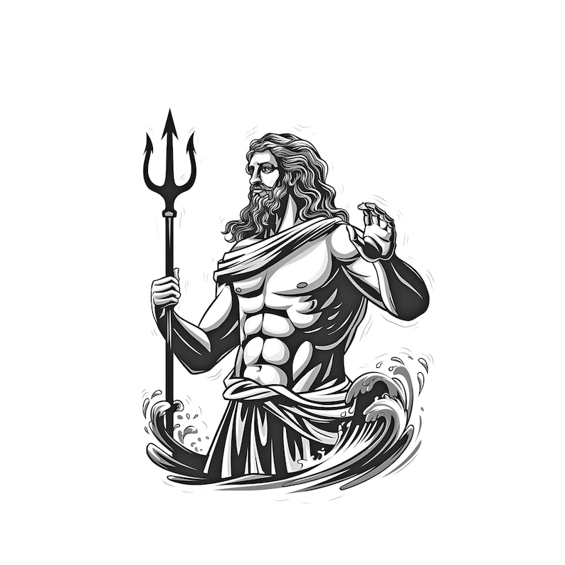 Poseidon Tattoo Sketch – Powerful Greek God of the Sea Design, Trident ...