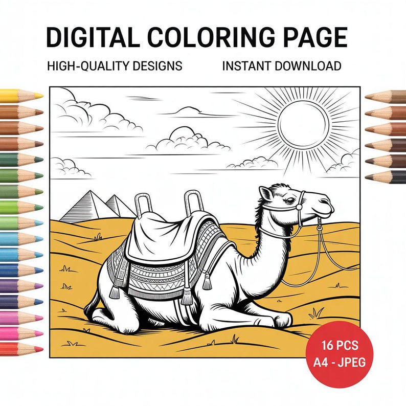 Ancient Pyramid Coloring Page – Egypt Printable for Kids & Adults, Fun ...