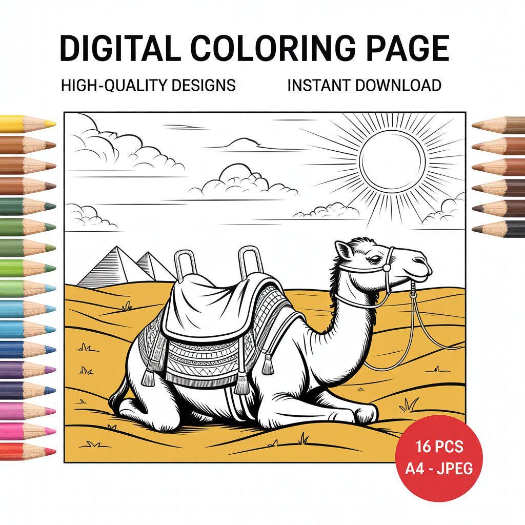Ancient Pyramid Coloring Page – Egypt Printable for Kids & Adults, Fun ...