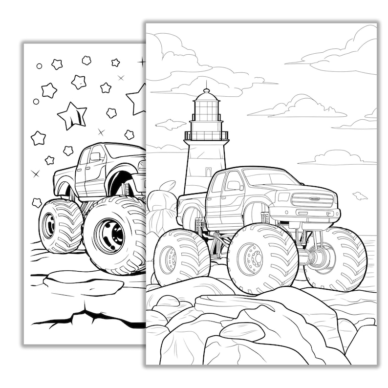 Monster Truck Coloring Page – Printable Kids Activity, Big Wheels, Fun ...