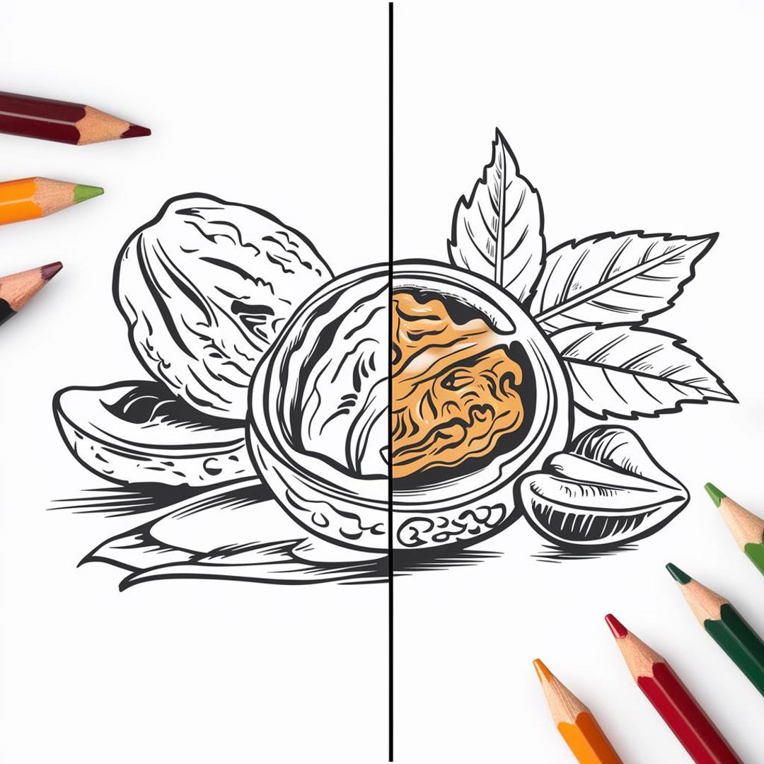 Nuts Coloring Page | Printable Food Art for Kids & Adults - Etsy