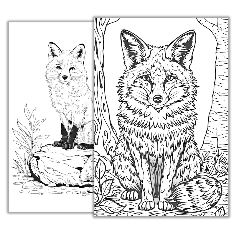 Fox Coloring Page Printable Woodland Art for Kids & Adults - Etsy