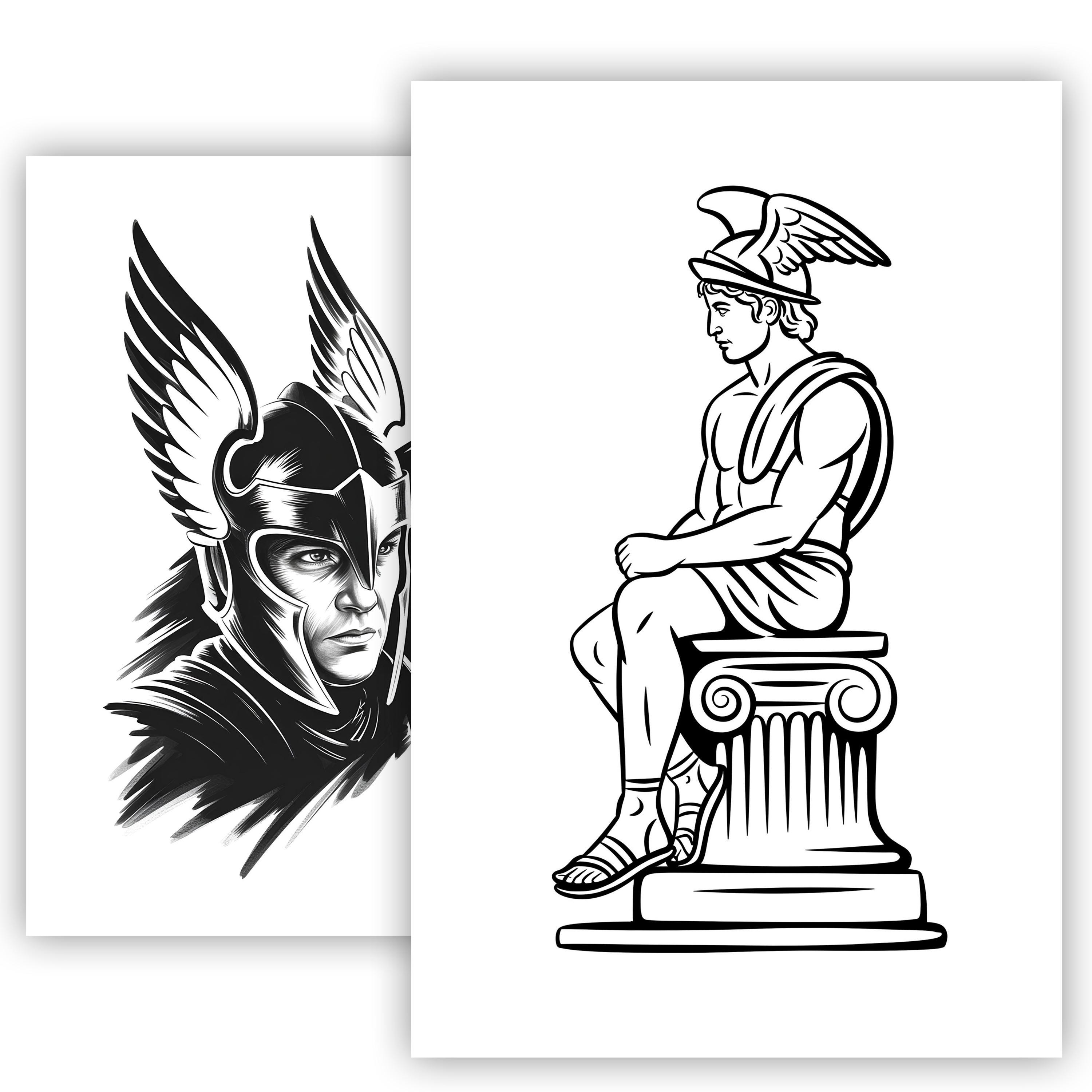 Hermes Tattoo Sketch | Greek God Tattoo Design | Mythological Ink Art ...