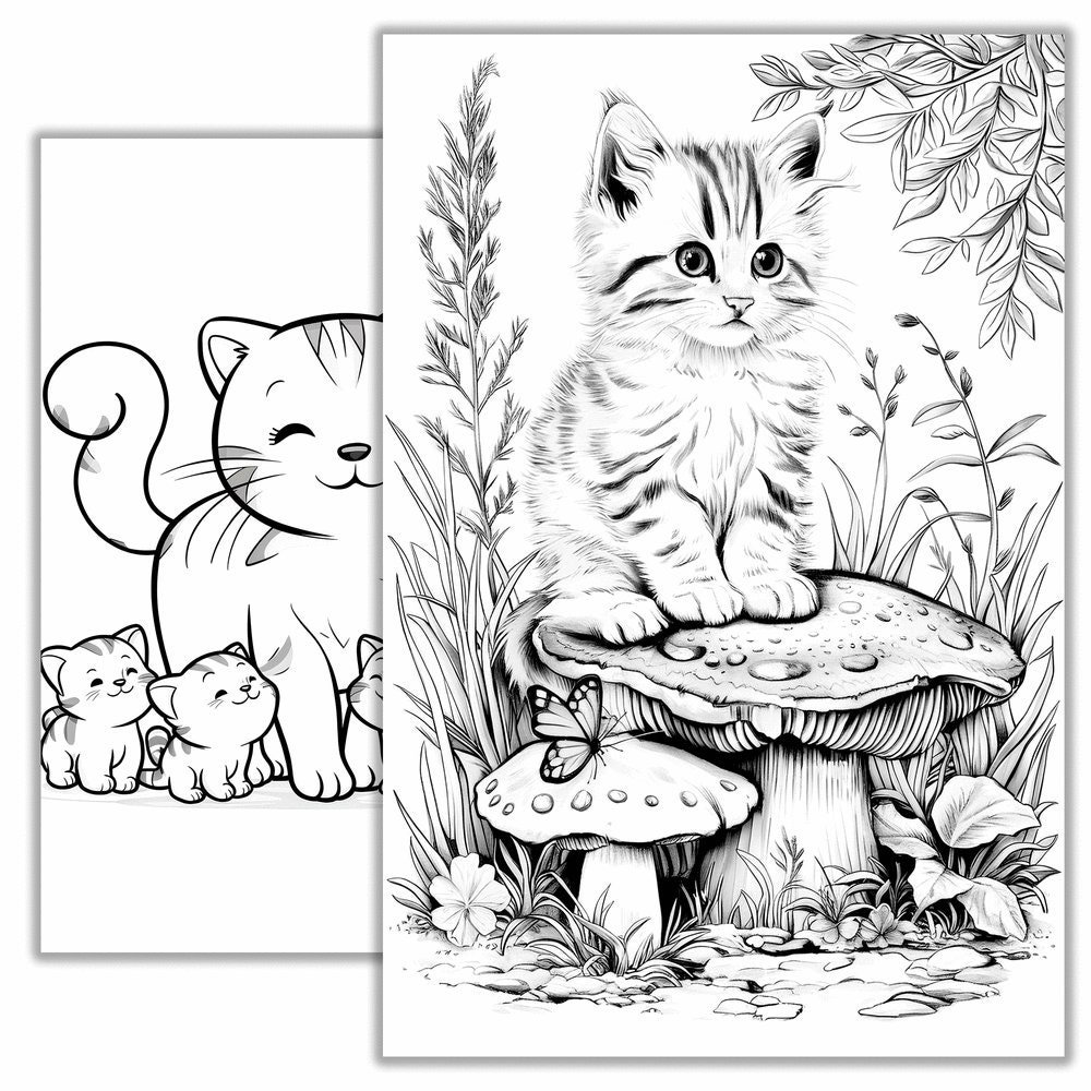 Kitten Coloring Page | Adorable Printable Cat Art for Kids & Adults ...