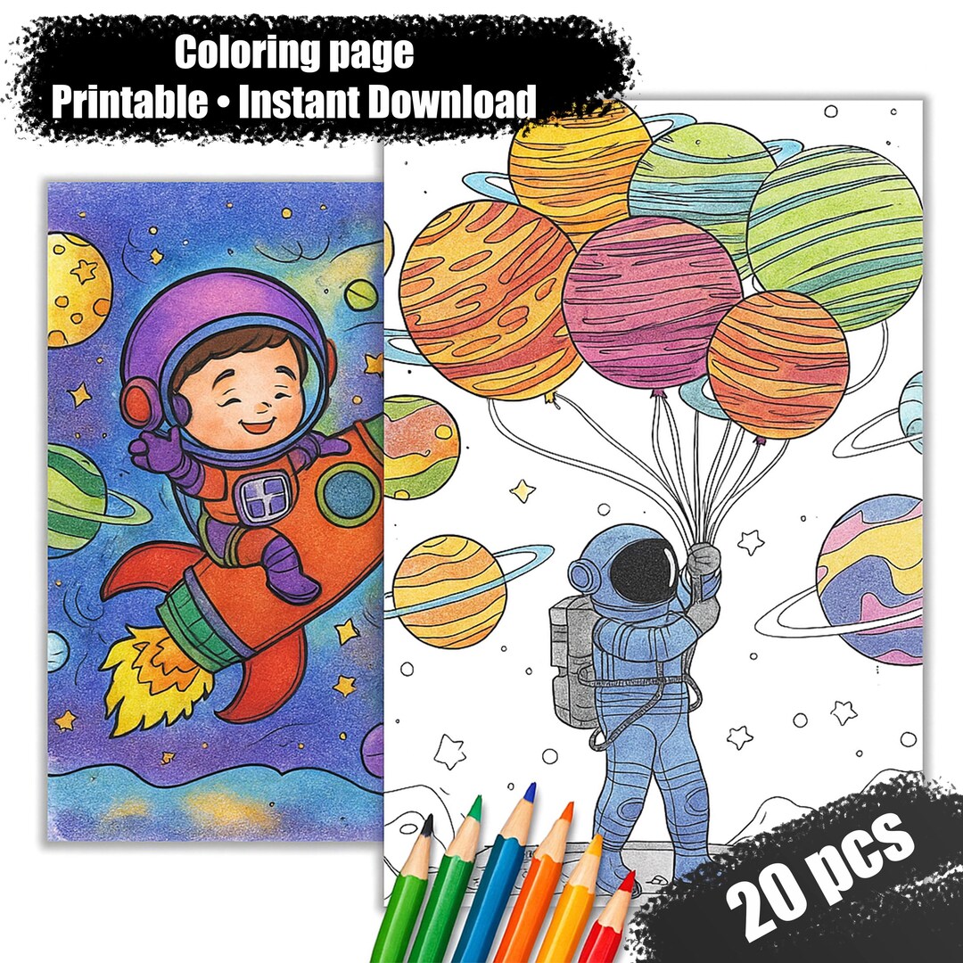 Space Coloring Pages - Outer Space Printable Set for Kids & Adults ...