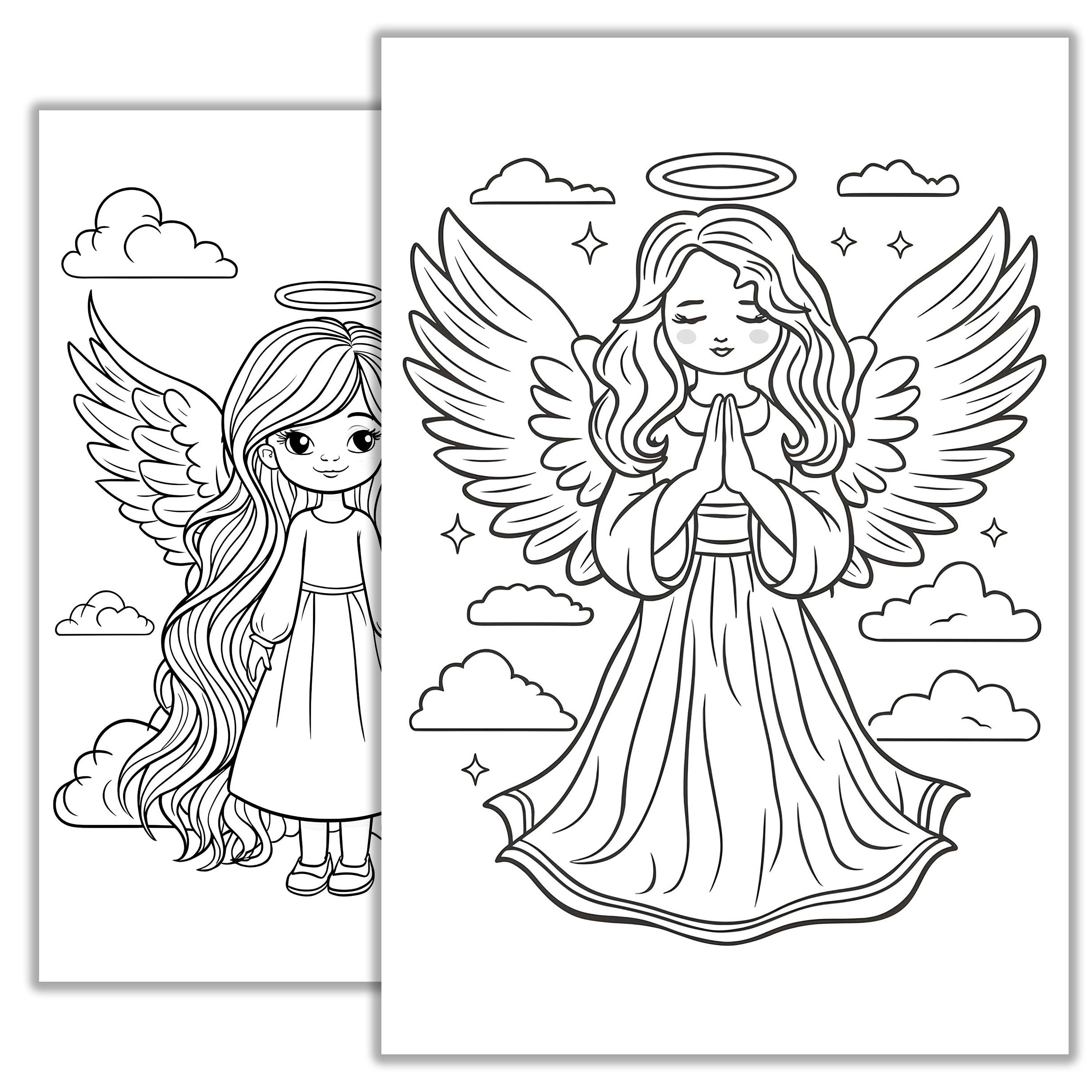 Angel Coloring Page – Printable Heavenly and Spiritual Art for Kids and ...