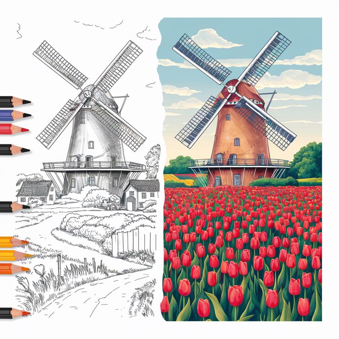Printable Windmill Coloring Page - Detailed & Creative Design for All ...