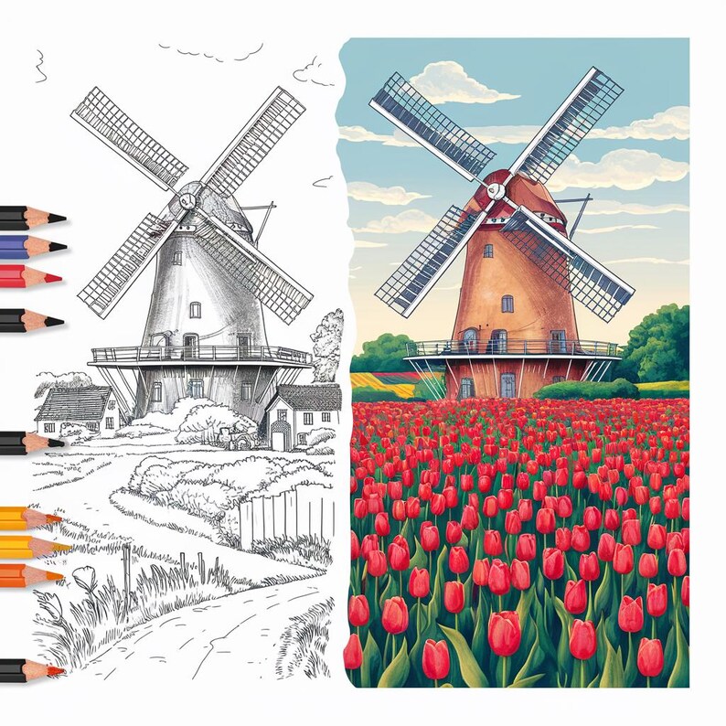 Printable Windmill Coloring Page - Detailed & Creative Design for All ...