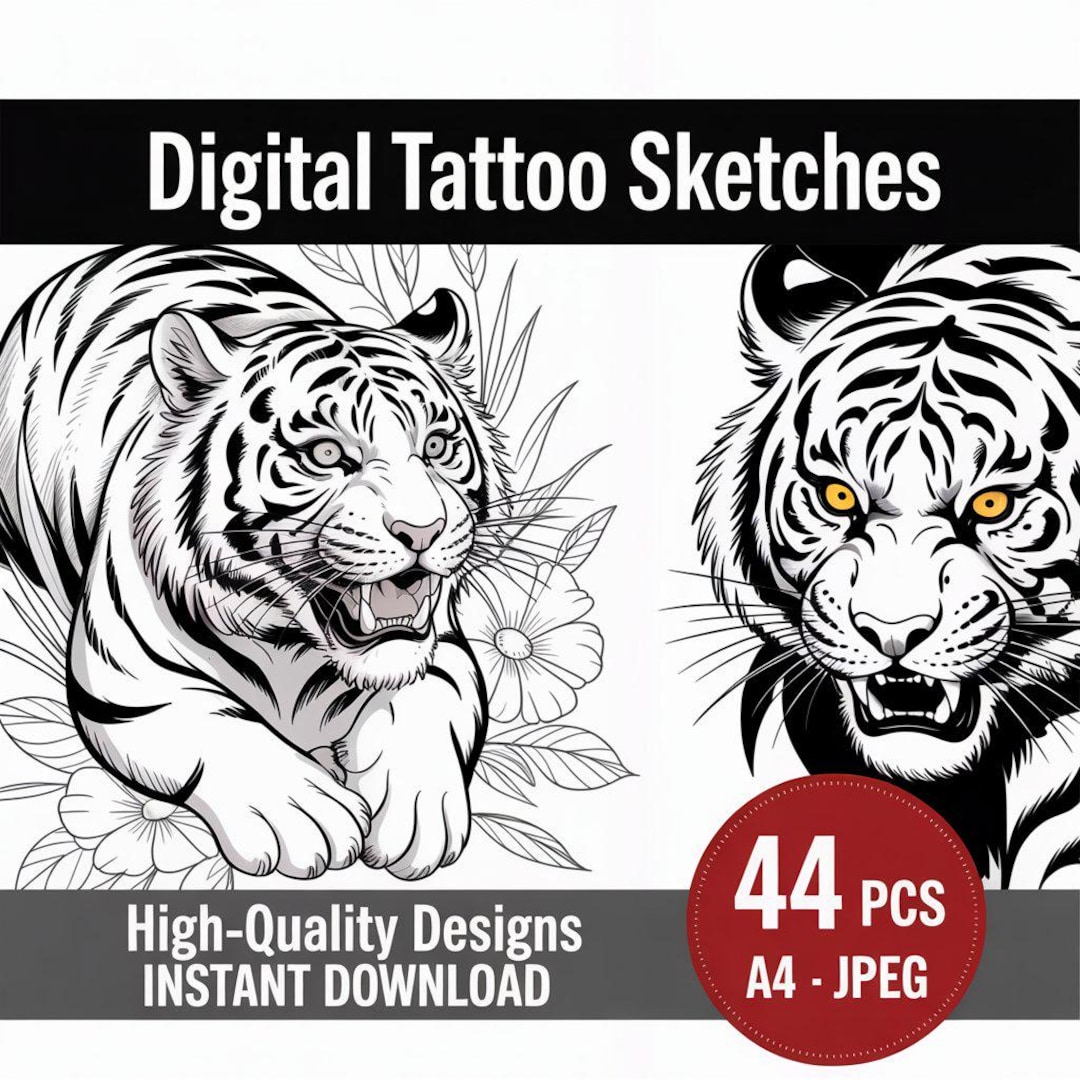 Tiger Tattoo Sketch 3 – Fierce Minimalist Animal Line Art, Big Cat ...