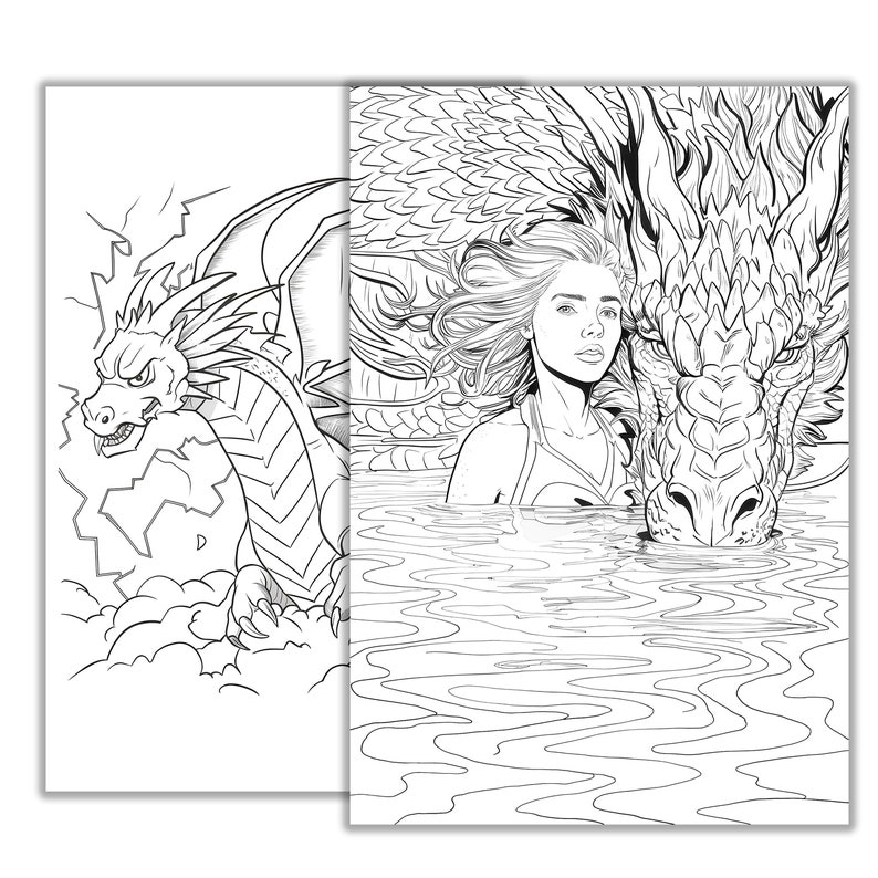 Dragon Coloring Page | Printable Fantasy Art for Kids & Adults - Etsy