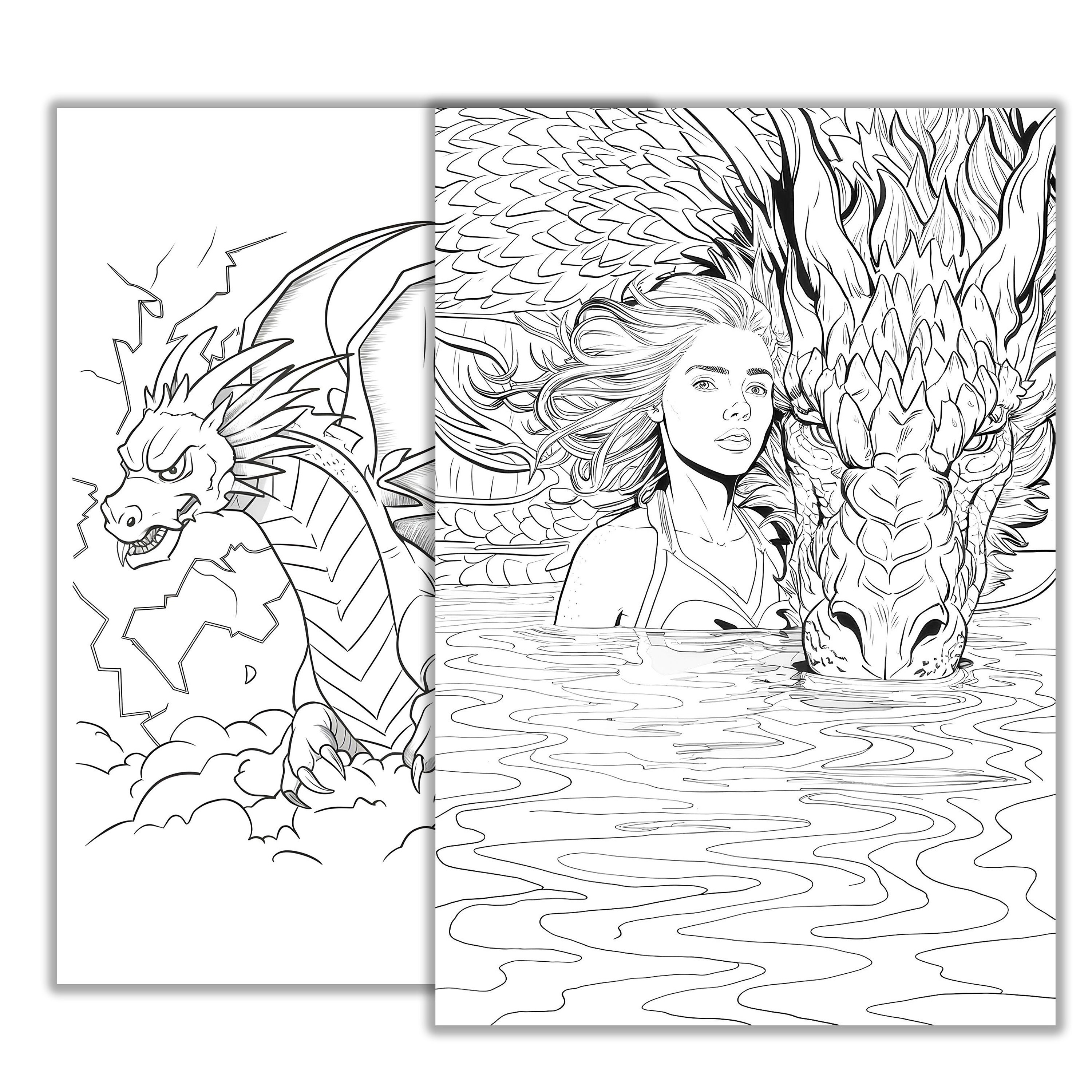 Dragon Coloring Page | Printable Fantasy Art for Kids & Adults - Etsy