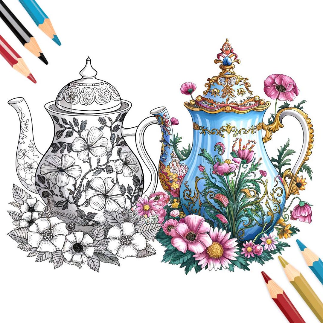 Kettle Coloring Page - Fun Kitchen Theme Coloring Sheet for Kids ...