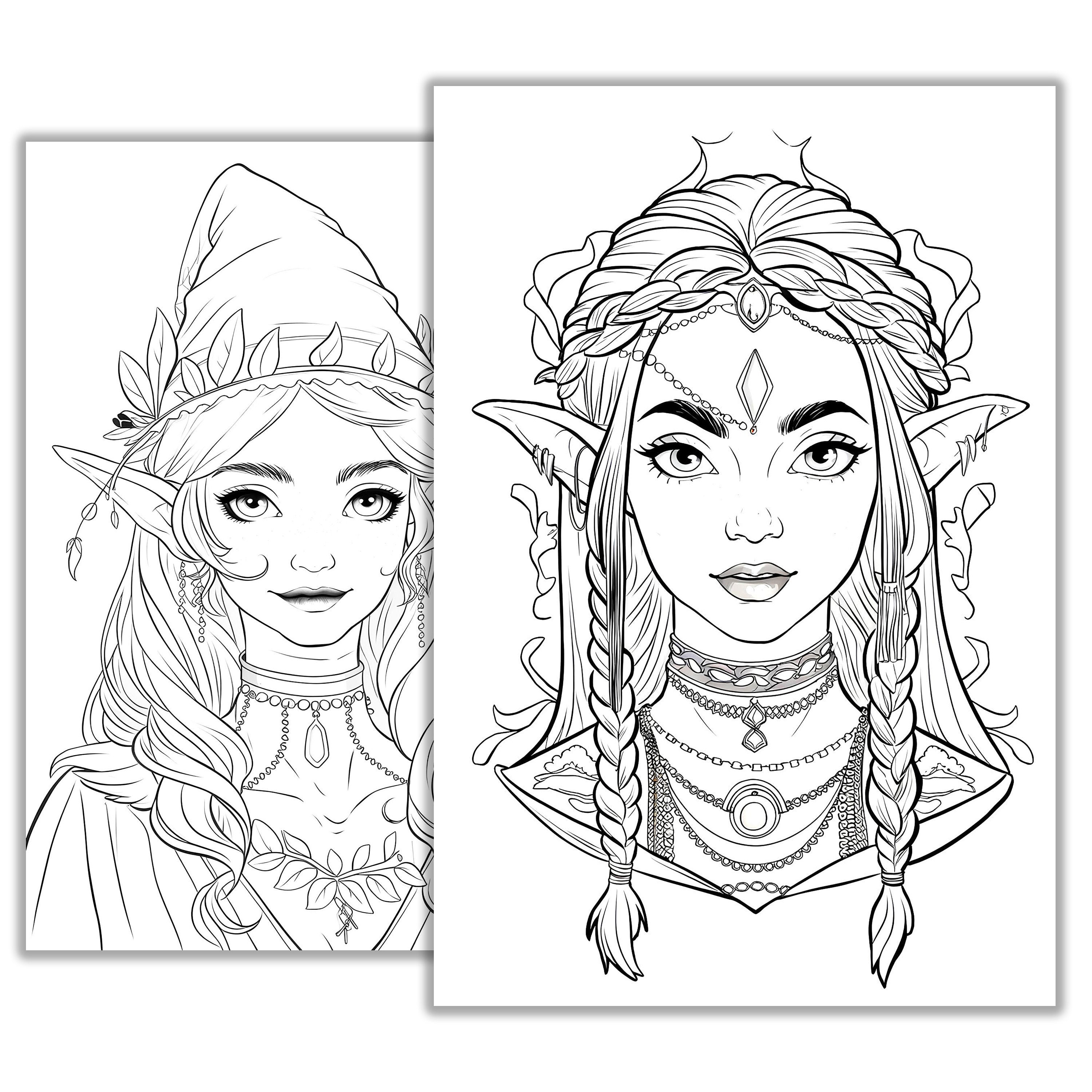 Female Elf Coloring Page | Printable Fantasy Art for Kids & Adults - Etsy
