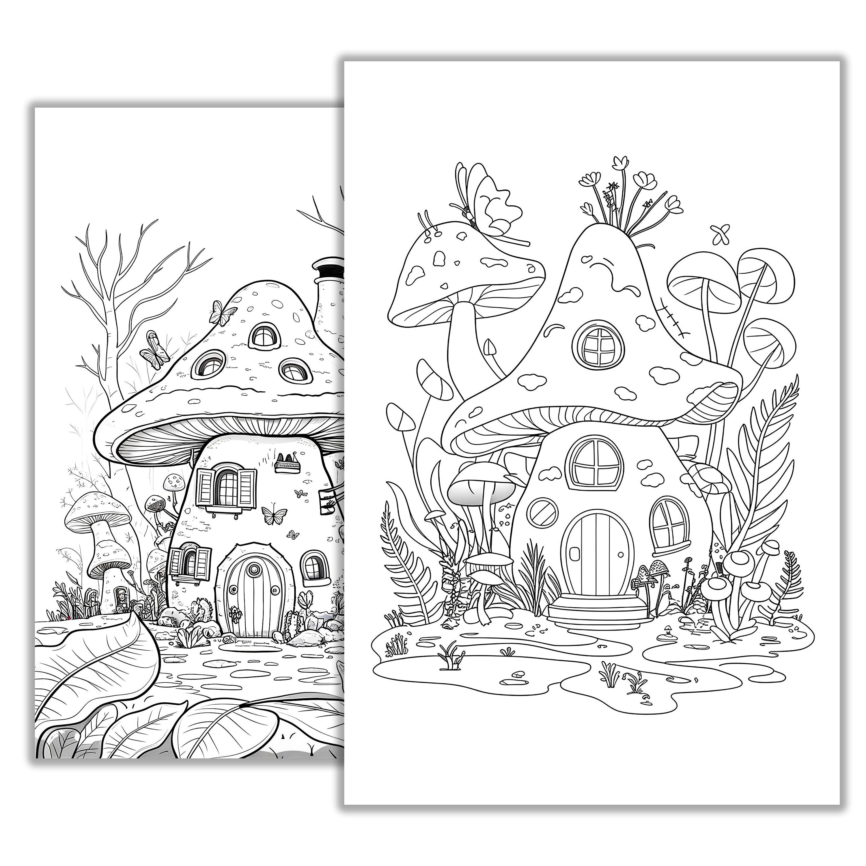 Mushroom House Coloring Page – Whimsical Fairy Cottage Printable for ...