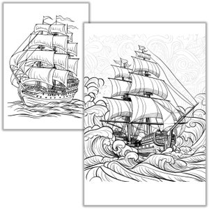 Ships Coloring Page | Printable Nautical Art for Kids & Adults - Etsy