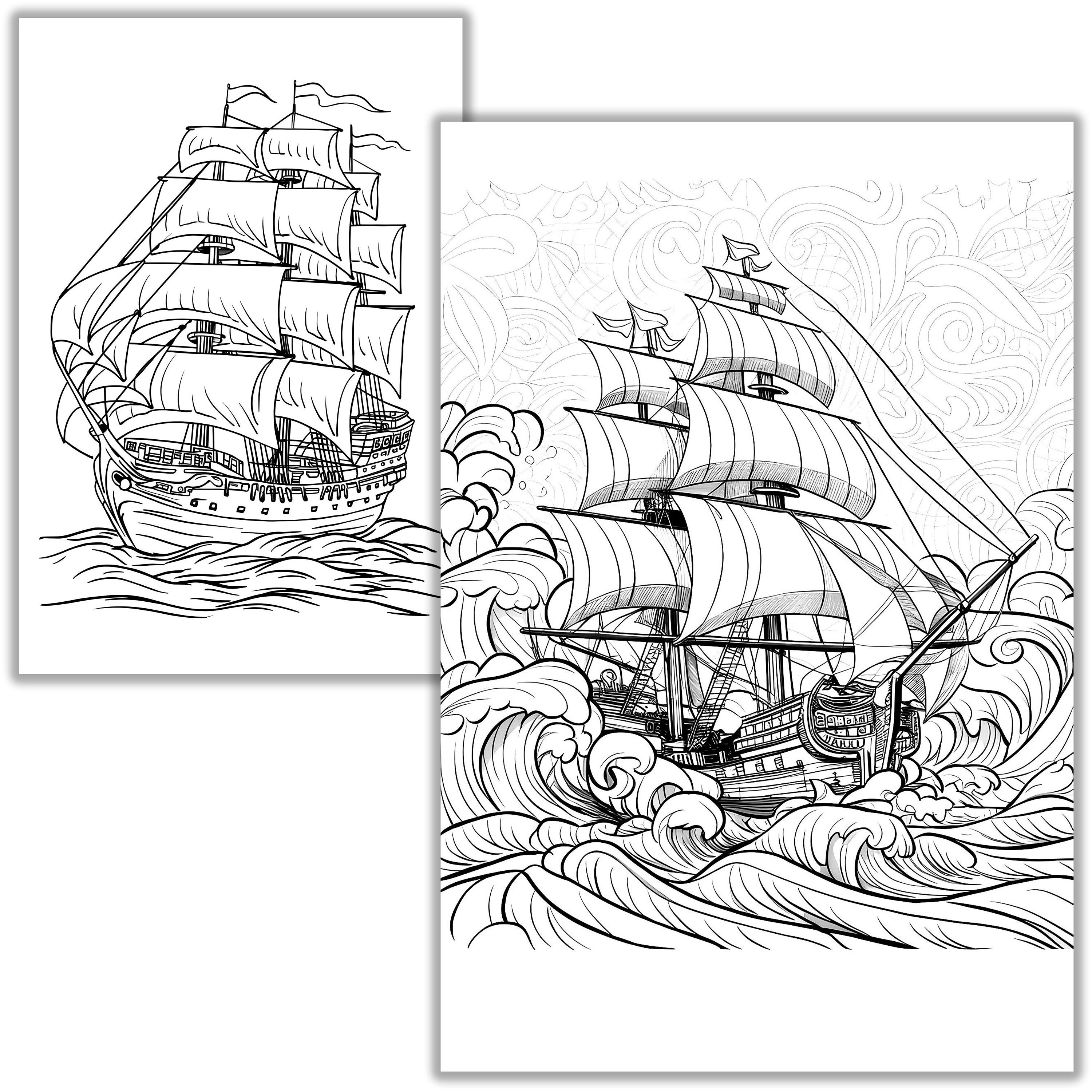 Ships Coloring Page | Printable Nautical Art for Kids & Adults - Etsy