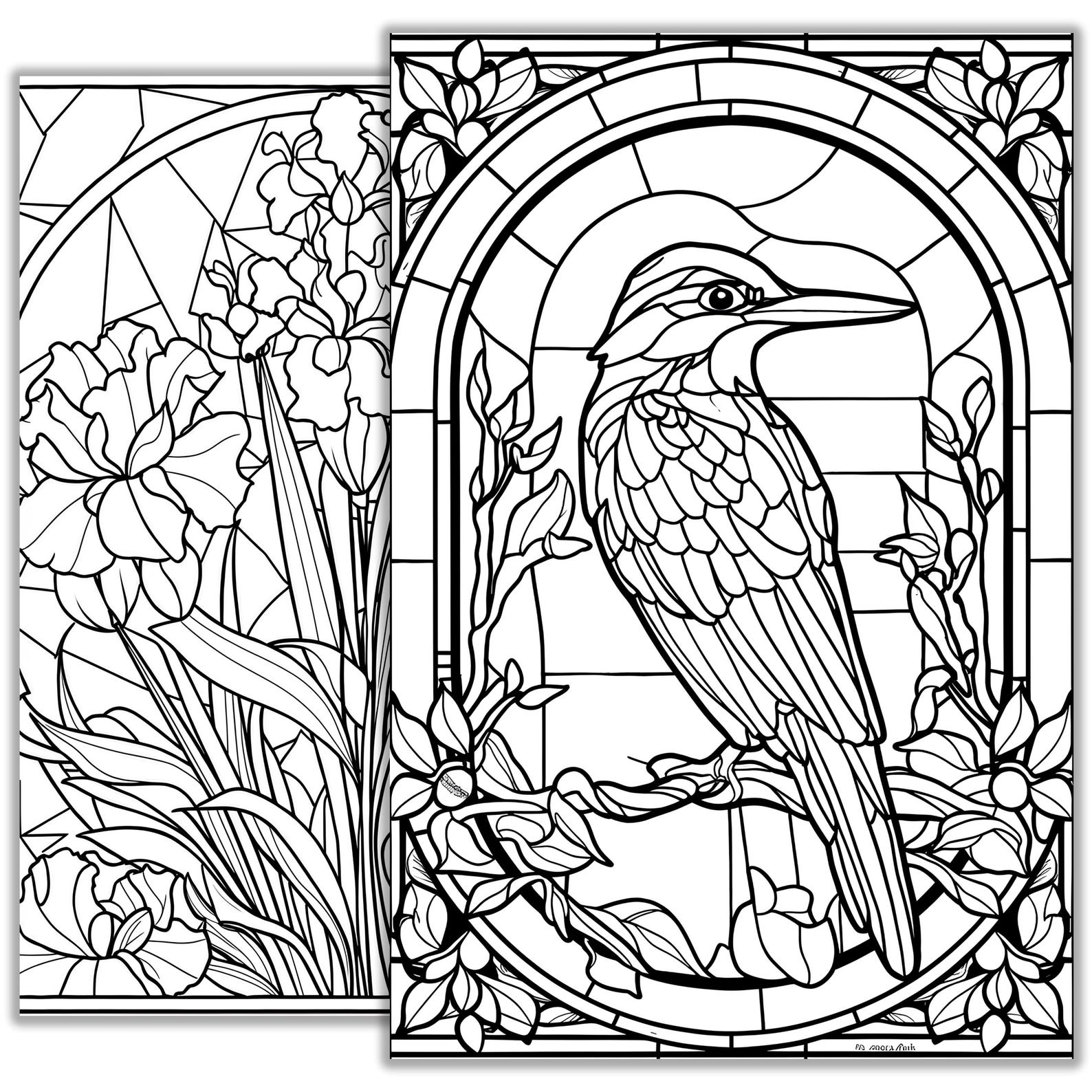 Stained Glass Coloring Page – Printable Mosaic Window Art Coloring ...