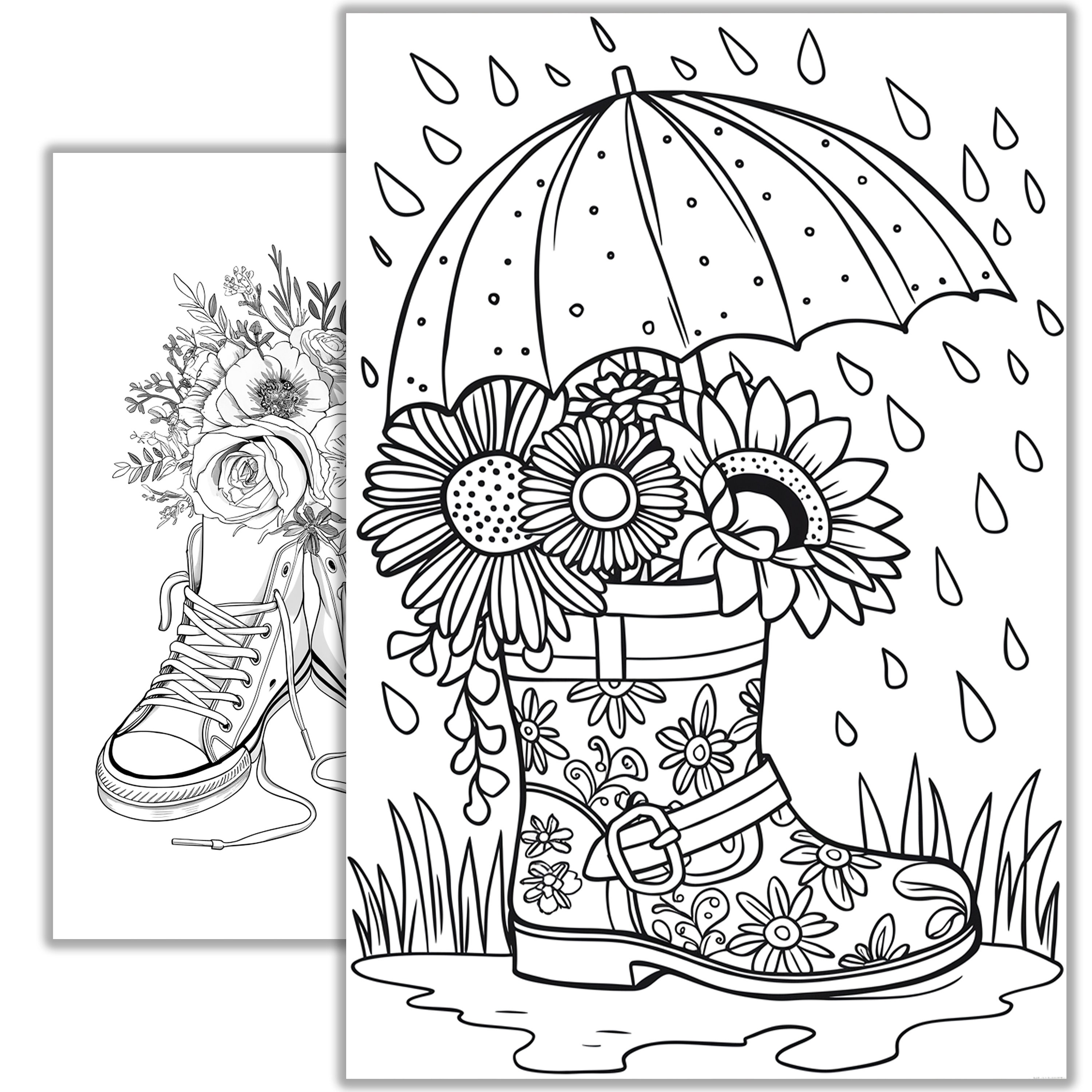 Flower in Boots Coloring Page – Printable Floral Art, Fun DIY Coloring ...