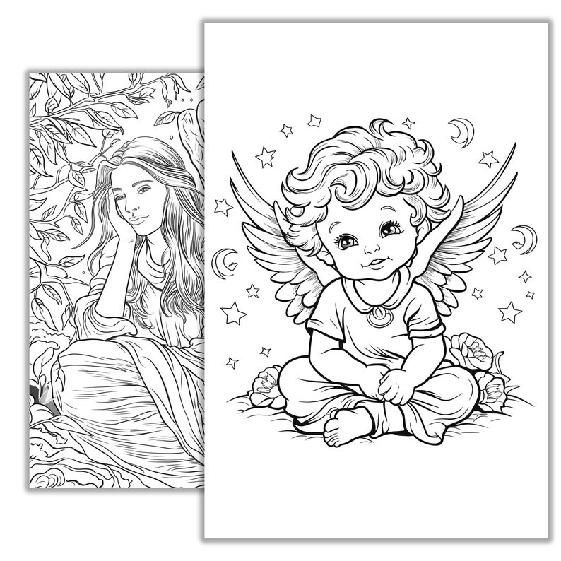 Angel Coloring Page | Printable Heavenly Art for Kids & Adults - Etsy
