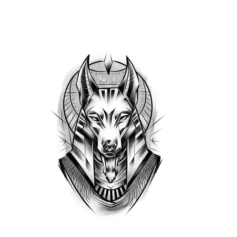 Anubis Tattoo Sketch, Egyptian God Fine Line Tattoo Design, Ancient ...