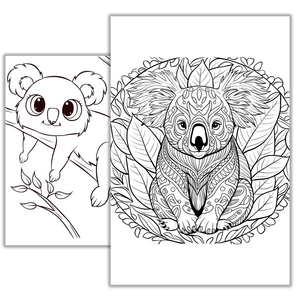 Cute Koala Coloring Page – Printable Adorable Koala Art for Kids and ...