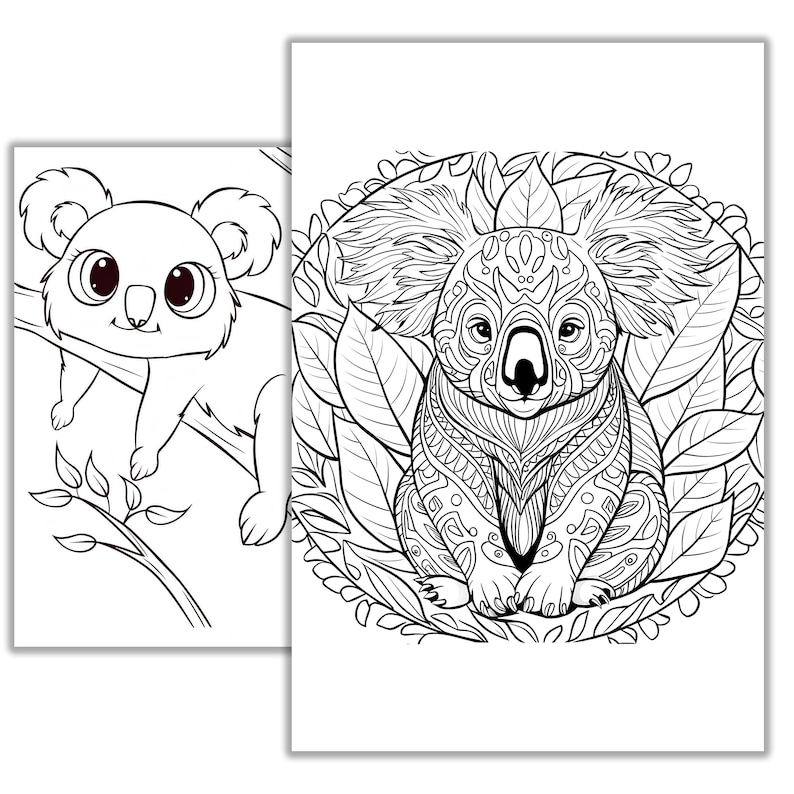Cute Koala Coloring Page – Printable Adorable Koala Art for Kids and ...