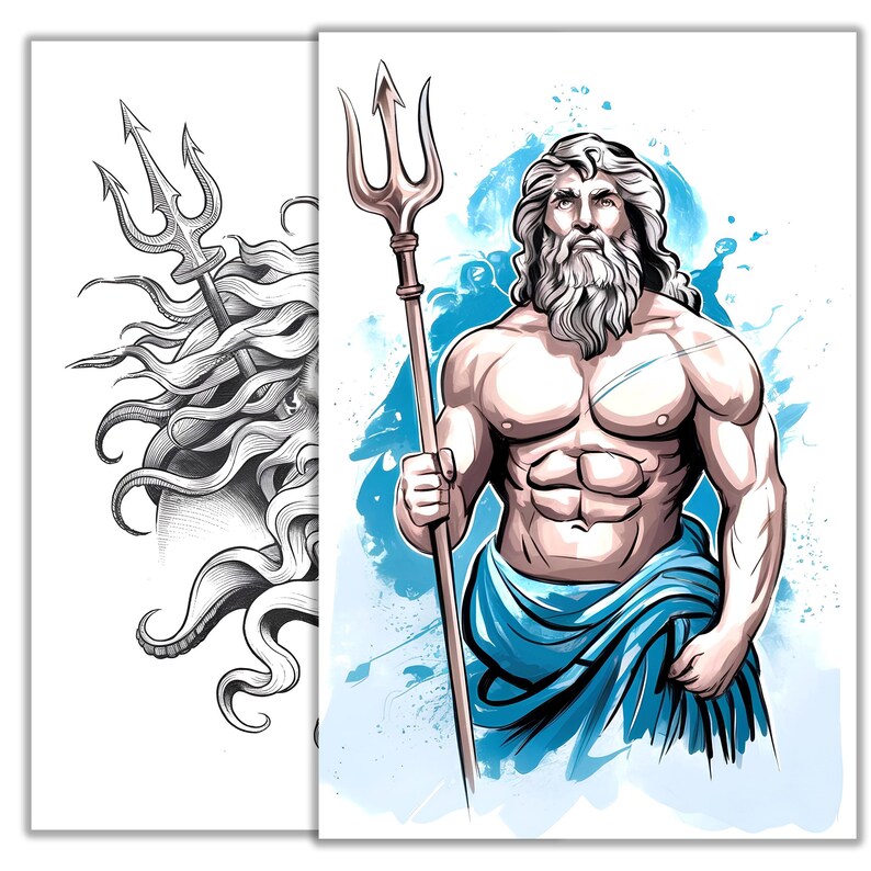 Poseidon Tattoo Sketch | Greek God of the Sea Illustration - Etsy