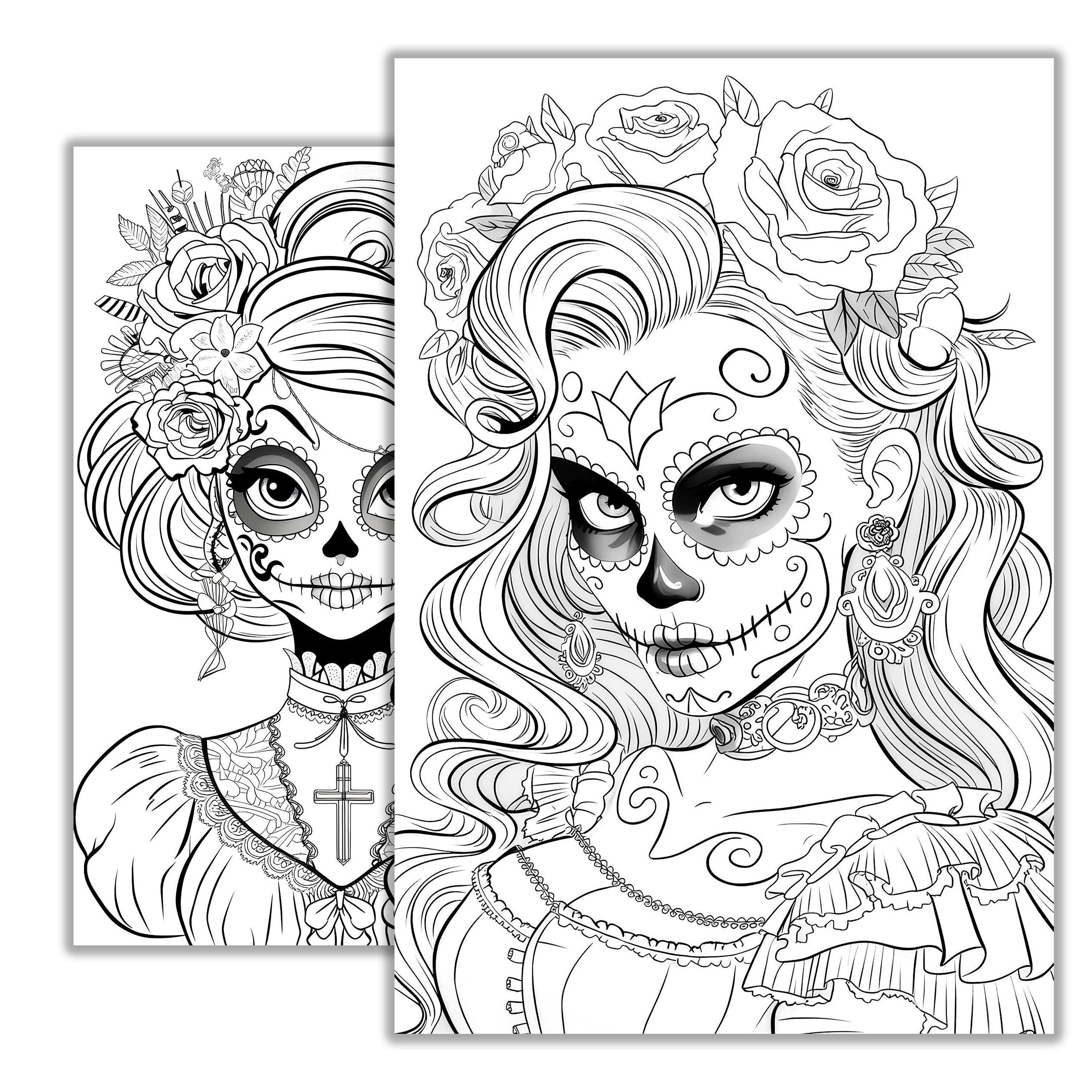 Creepy Girls Coloring Page – Printable Spooky and Gothic Art for Teens ...
