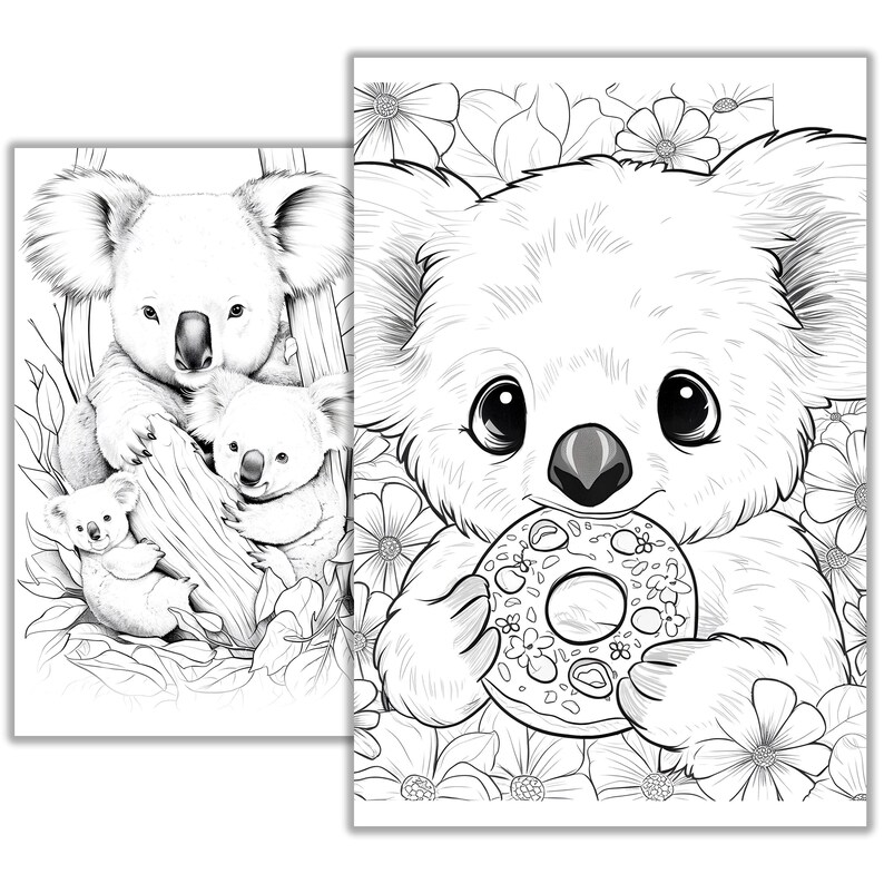 Cute Koala Coloring Page Printable Animal Coloring for Kids and Adults ...