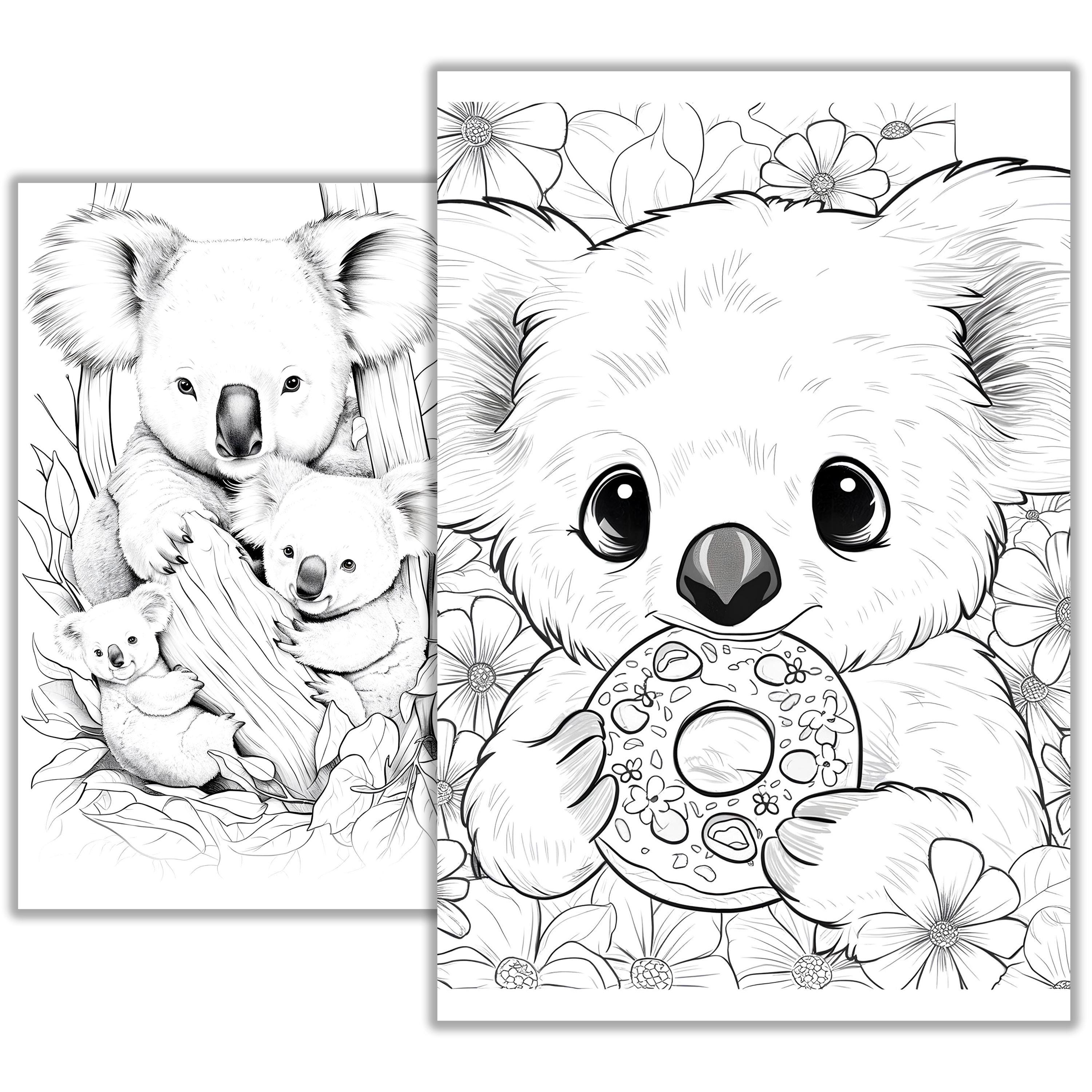 Cute Koala Coloring Page Printable Animal Coloring for Kids and Adults ...