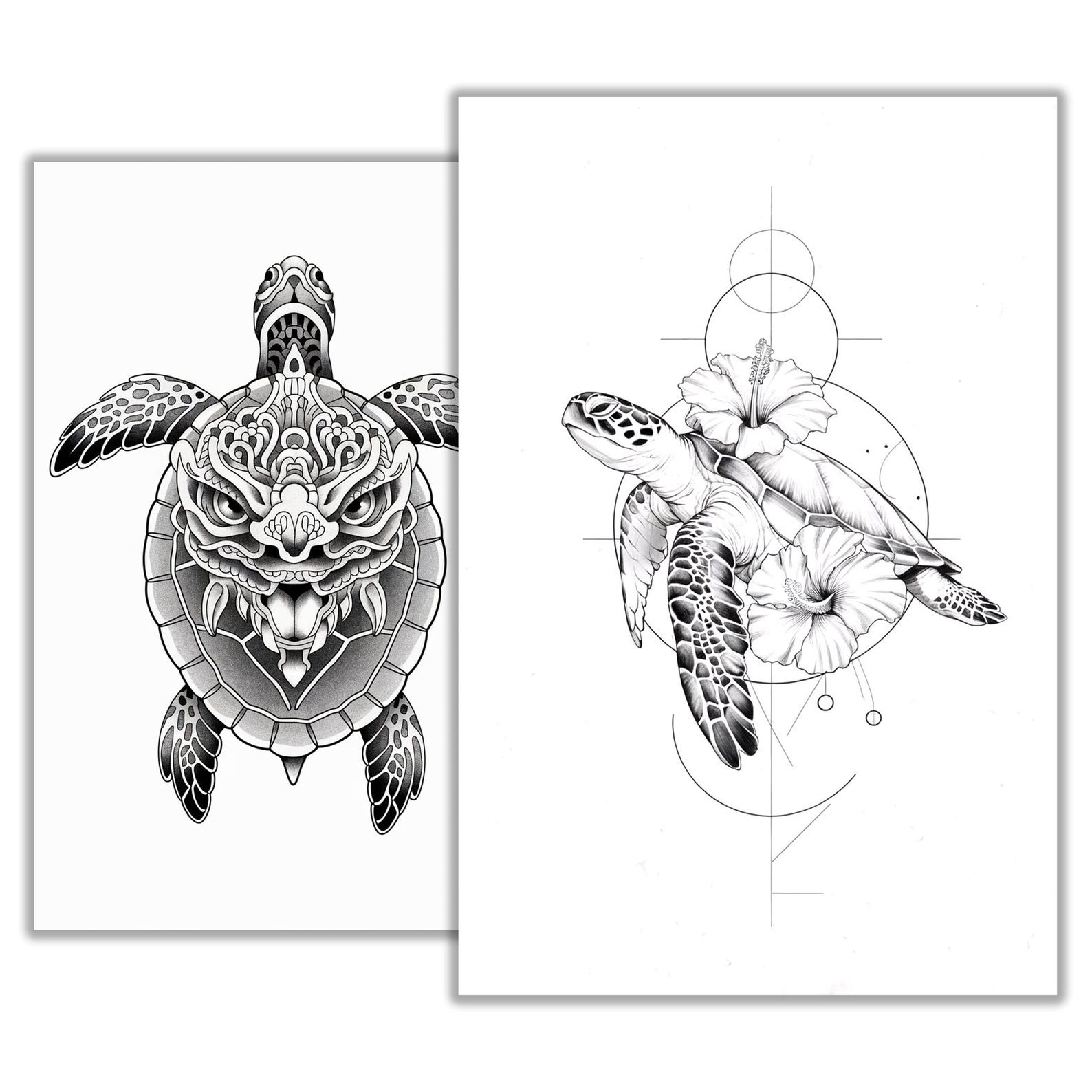 Turtle Sketch Tattoo Design - Unique and Detailed Turtle Tattoo Art - Etsy