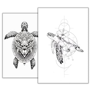 Turtle Sketch Tattoo Design - Unique and Detailed Turtle Tattoo Art - Etsy