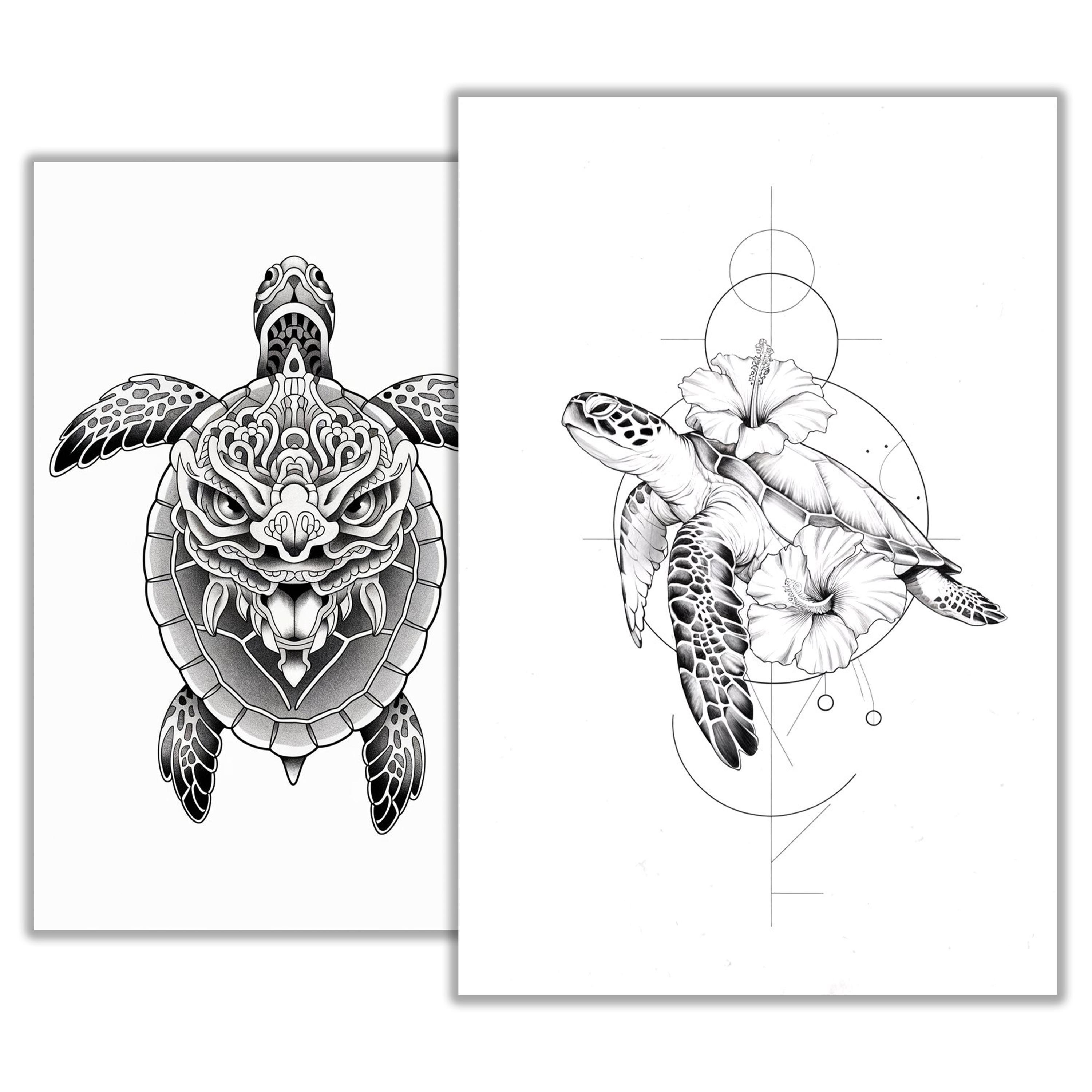 Turtle Sketch Tattoo Design - Unique and Detailed Turtle Tattoo Art - Etsy