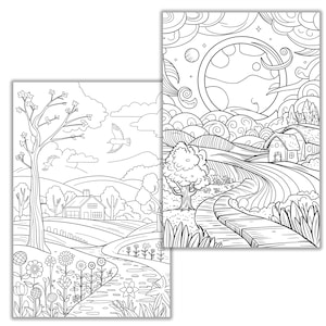 Landscape Coloring Page Printable Nature Art for Relaxation ...