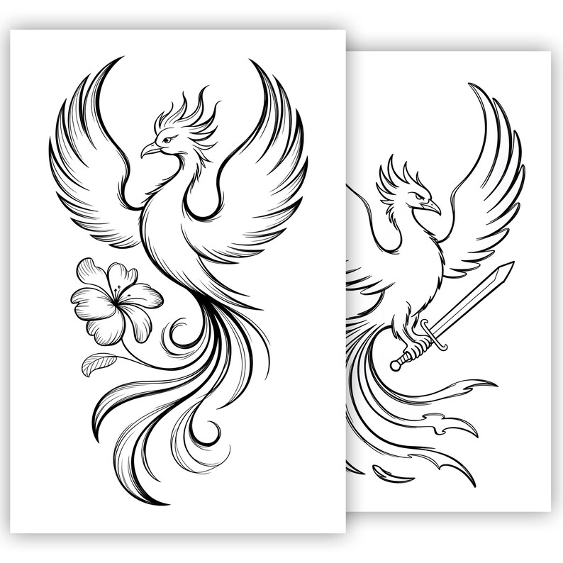 Phoenix Minimalist Tattoo Sketch 2 - Delicate Line Art Design, Simple ...