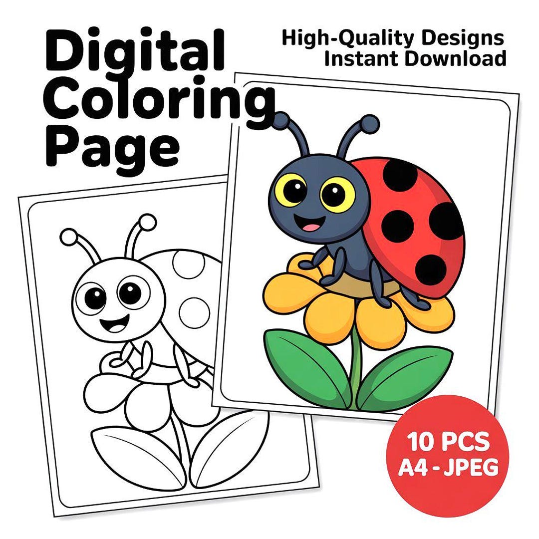 Ladybug Coloring Page – Printable Cute Insect Art for Kids and Adults ...