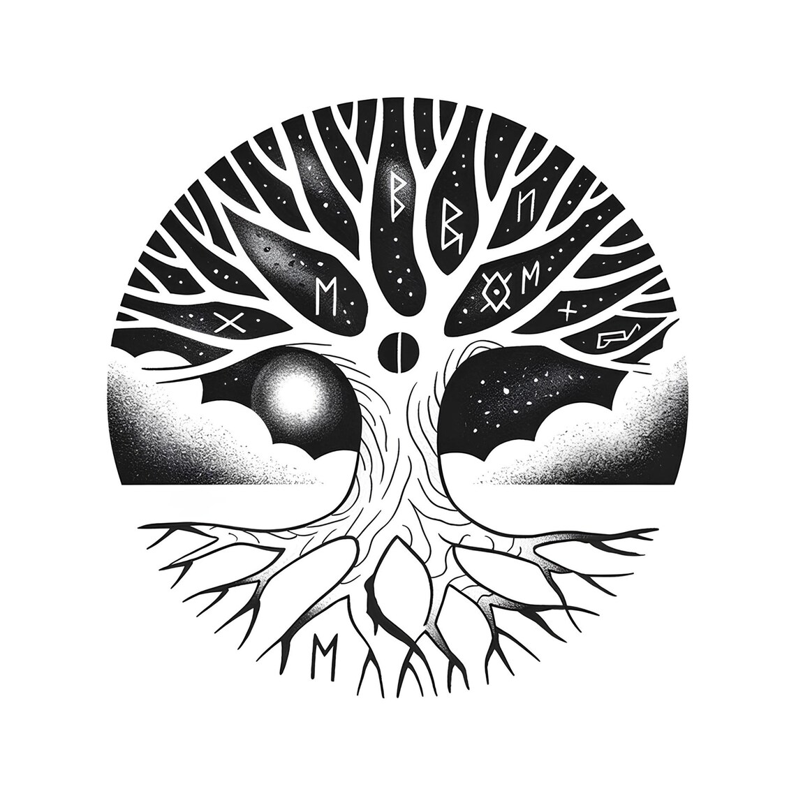 Yggdrasil Tree Tattoo Sketch - Norse Mythology Ink Design | Viking ...