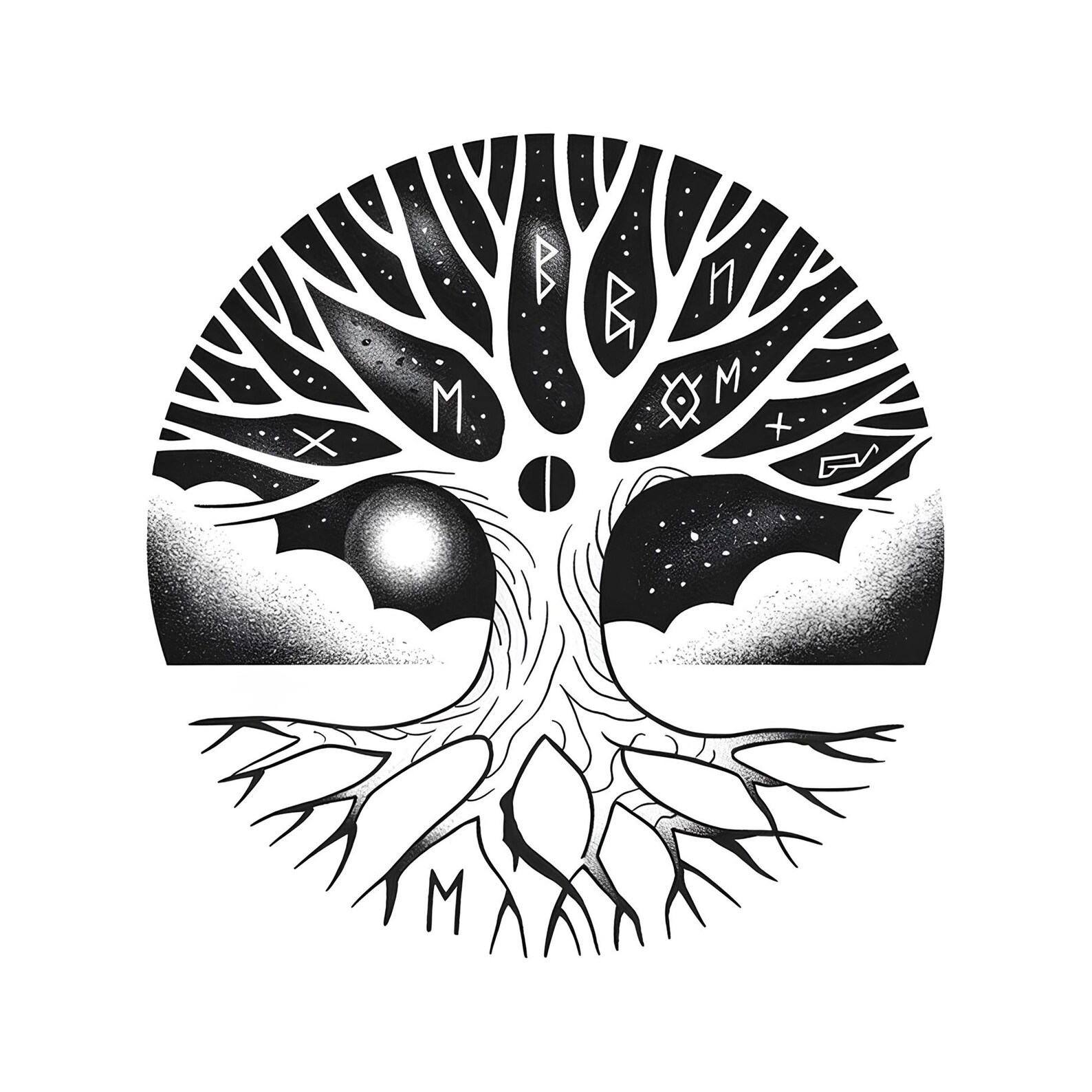 Yggdrasil Tree Tattoo Sketch - Norse Mythology Ink Design | Viking ...