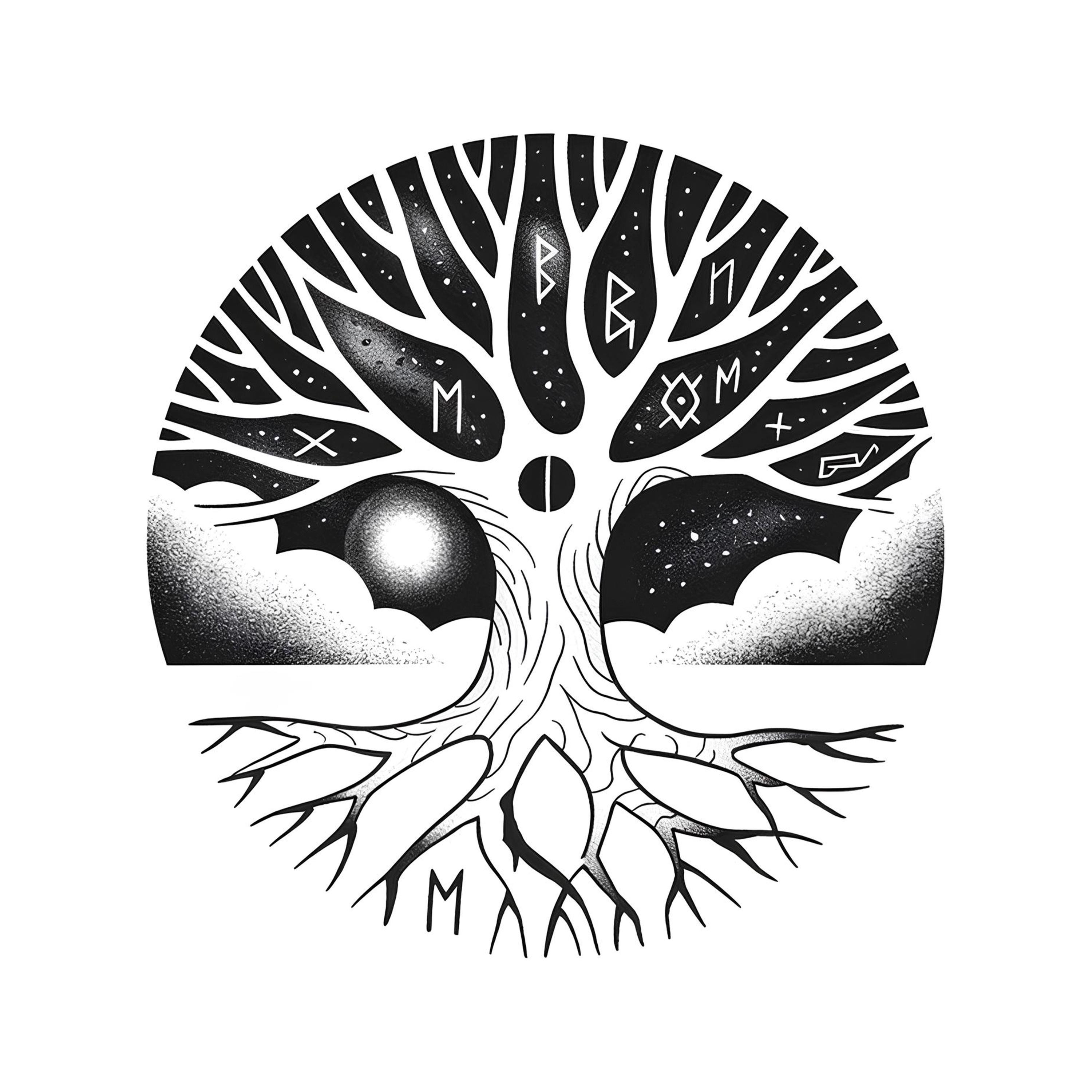 Yggdrasil Tree Tattoo Sketch - Norse Mythology Ink Design | Viking ...