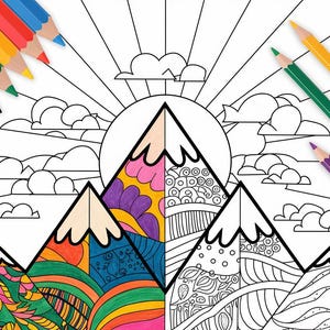 Mountain Coloring Page - Scenic Nature Landscape Printable Coloring ...