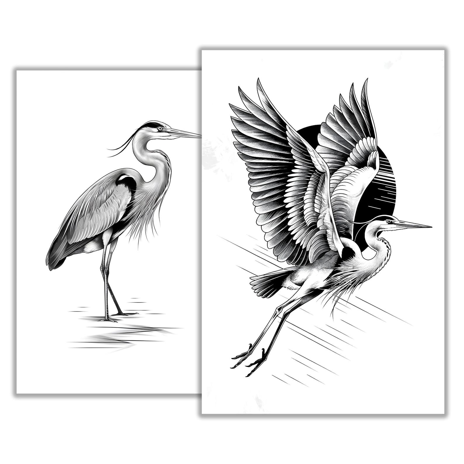 Heron Tattoo Sketch – Elegant Bird Line Art Design | Nature Inspired ...