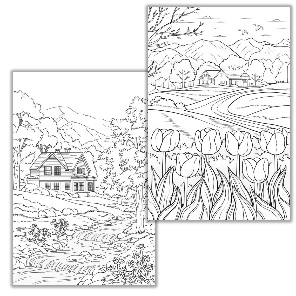 Landscape Coloring Page – Scenic Nature Printable for Adults & Kids ...