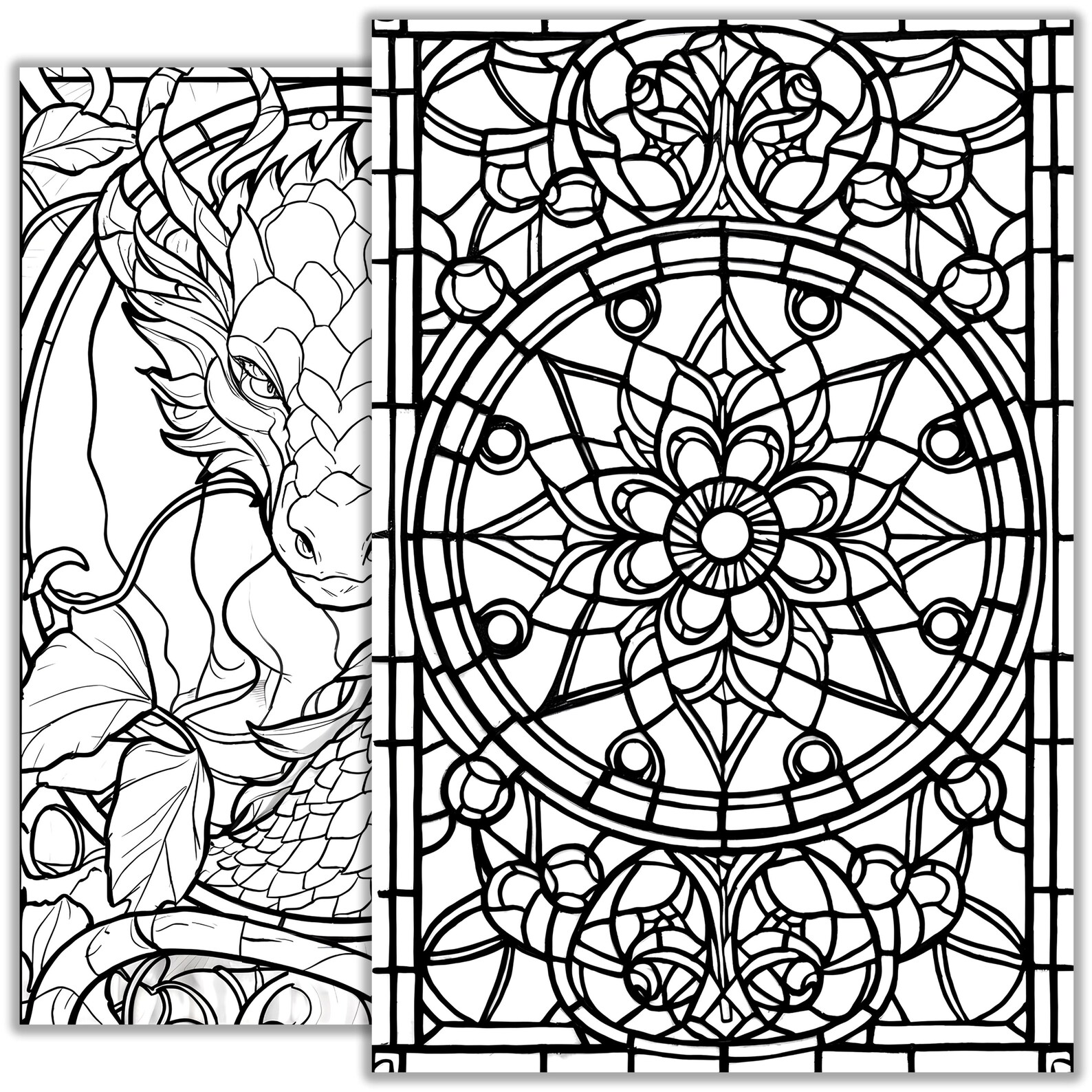 Stained Glass Coloring Page – Printable Mosaic Window Art Coloring ...