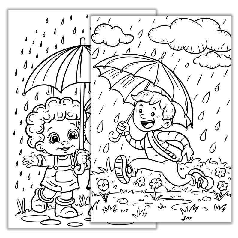 Rain Coloring Page – Relaxing Printable Line Art for Adults & Kids ...