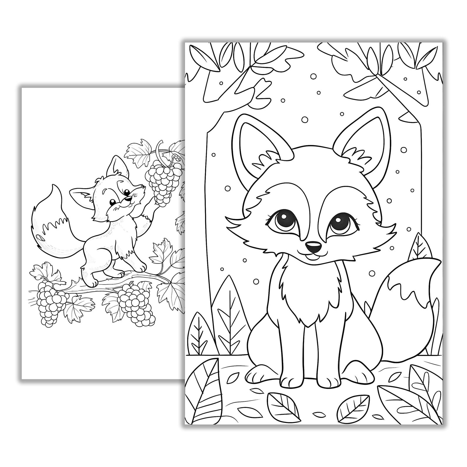 Fox Coloring Page Printable Woodland Art for Kids & Adults - Etsy